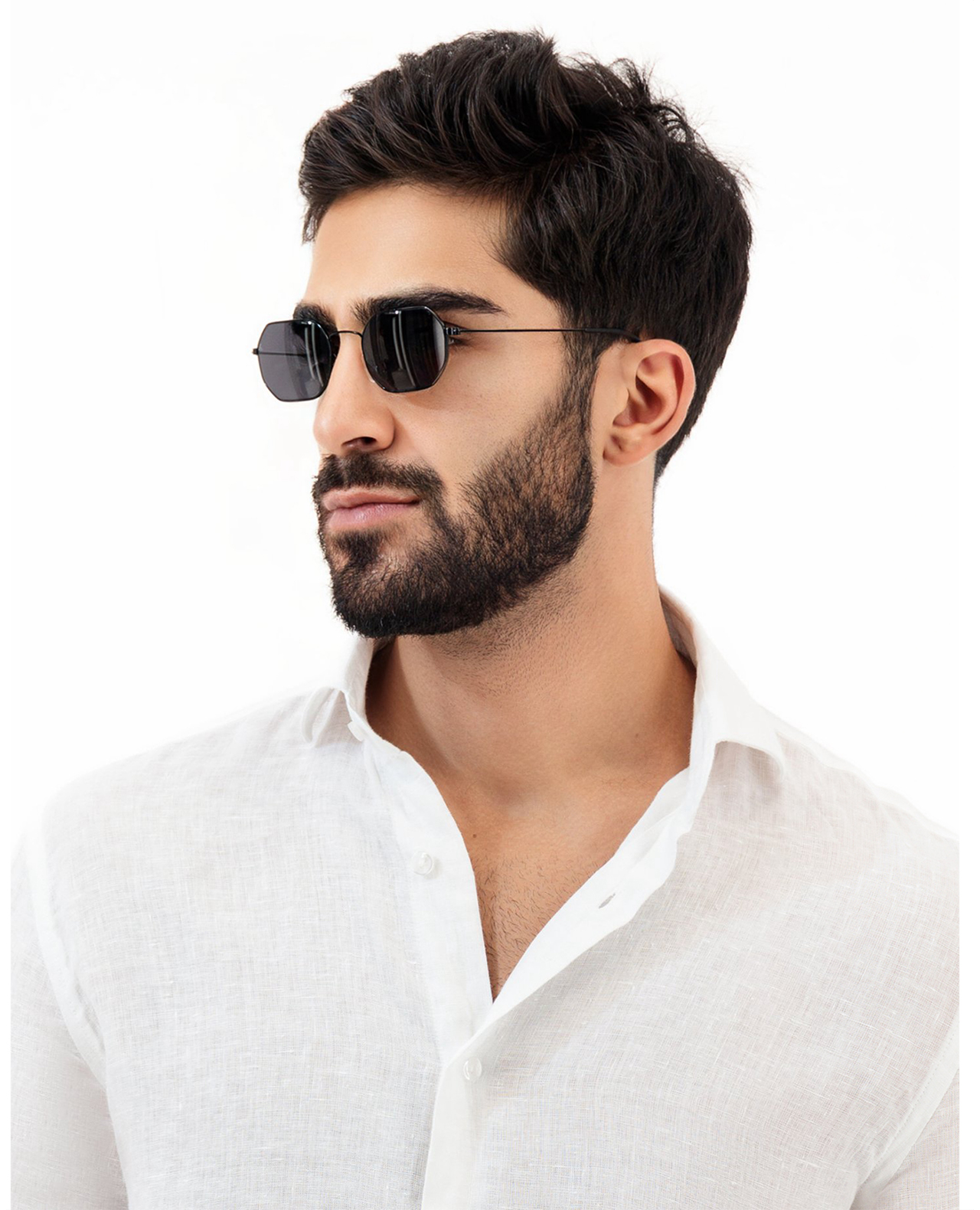 Shiny Black Metal Sunglasses – Octagonal – Albidaa